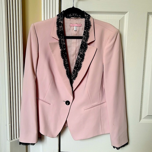 Basler | Jackets & Coats | Basler Pink Blazer With Black Lace Trim ...